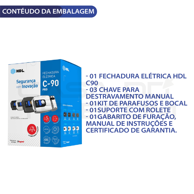 FECHADURA ELETRICA HDL C-90 PRO - ABERTURA PARA FORA AJ BOTAO CINZA ...