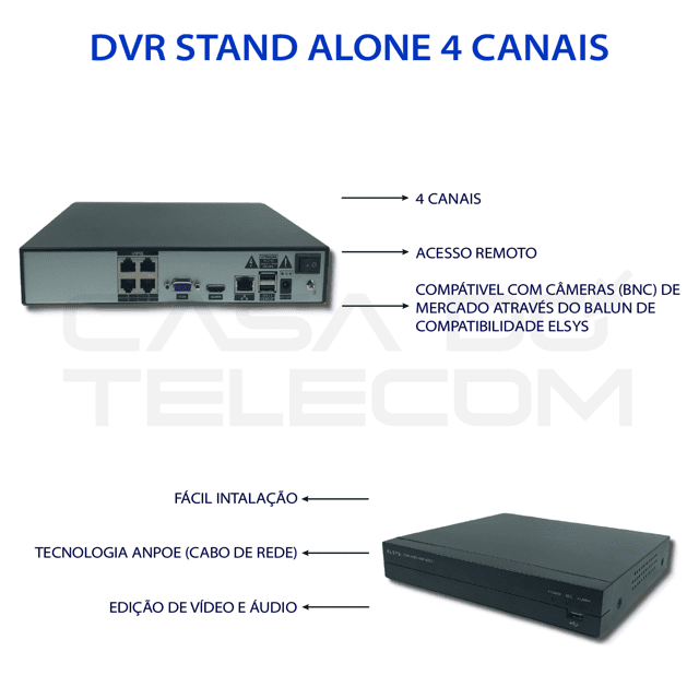 GRAVADOR DIGITAL DVR 4 CANAIS ANPOE | Casa do Telecom