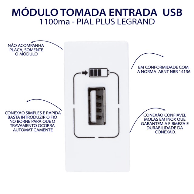 Modulo Tomada Carregador Usb 1500ma Pial Plus Legrand Branco Cod 615088bc Casa Do Telecom