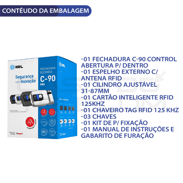 FECHADURA ELETRICA C90 CTRL - ABERTURA PARA DENTRO AJ RFID BRANCA ...