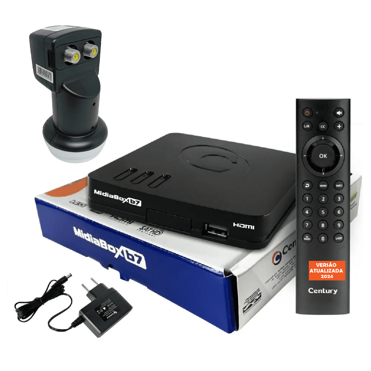 KIT RECEPTOR MIDIABOX CENTURY - B7 + LNBF DUPLO | Casa do Telecom