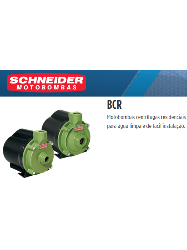 Bomba centrífuga monoestágio Schneider BCR-2010 monofásica 1cv 220V | Motorbombas