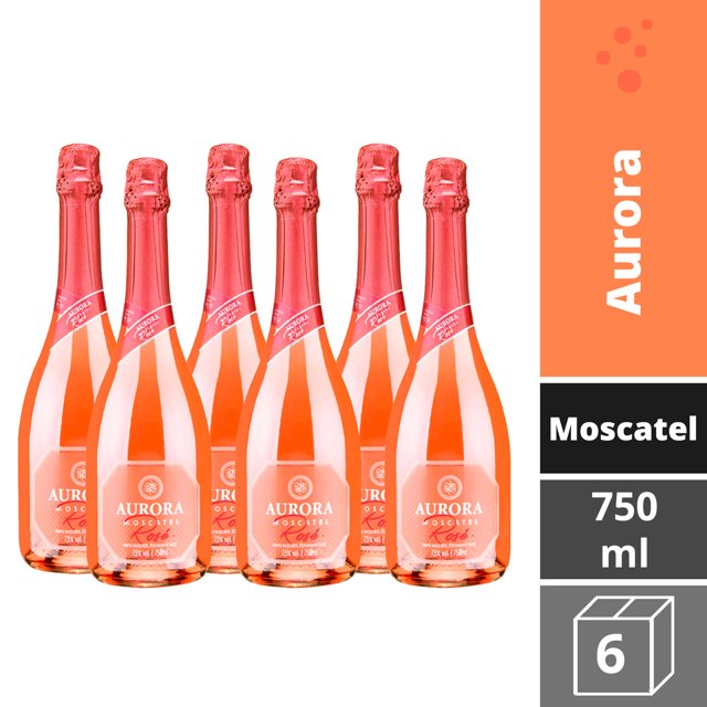 Caixa com 6 Espumantes Moscatel Rose Doce Aurora 750 ML | Odre Wine
