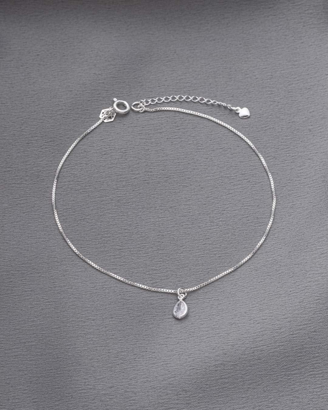 Tornozeleira Gota Zirconia Banhado a Prata 925 | RAHRA