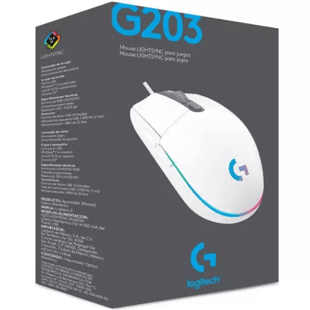 MOUSE OPTICO LOGITECH G203 LIGHTSYNC RGB WHITE 8000DPI | VIPH INFORMÁTICA