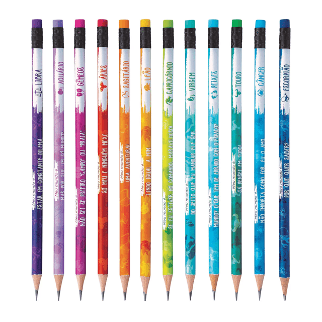 Lápis Preto Com Borracha Collection Signos HB Tris | LARANJA E MIMOS