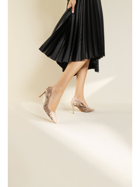SCARPIN LEANDRA Couro Python Ret Cream Tan | Guilhermina Shoes