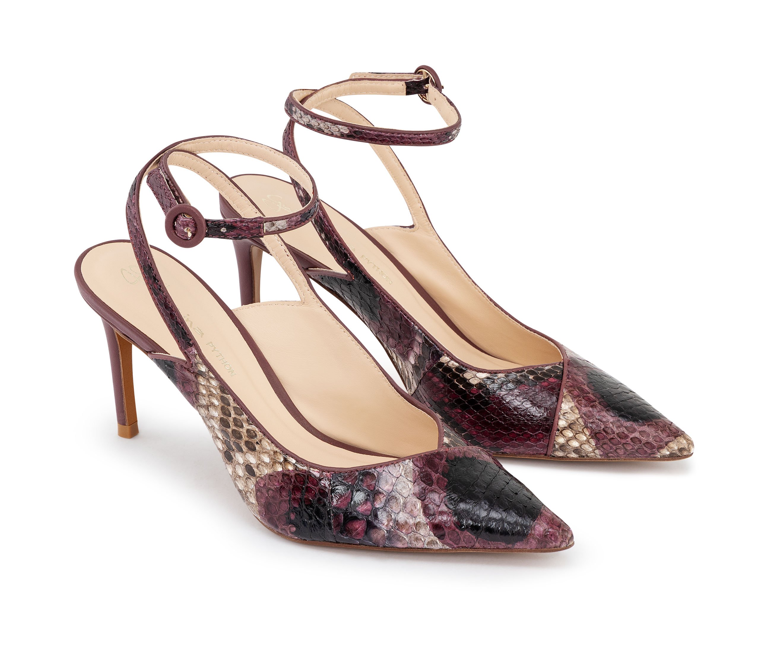 SAPATO VIVIAN Couro Python Belly Vinho | Guilhermina Shoes