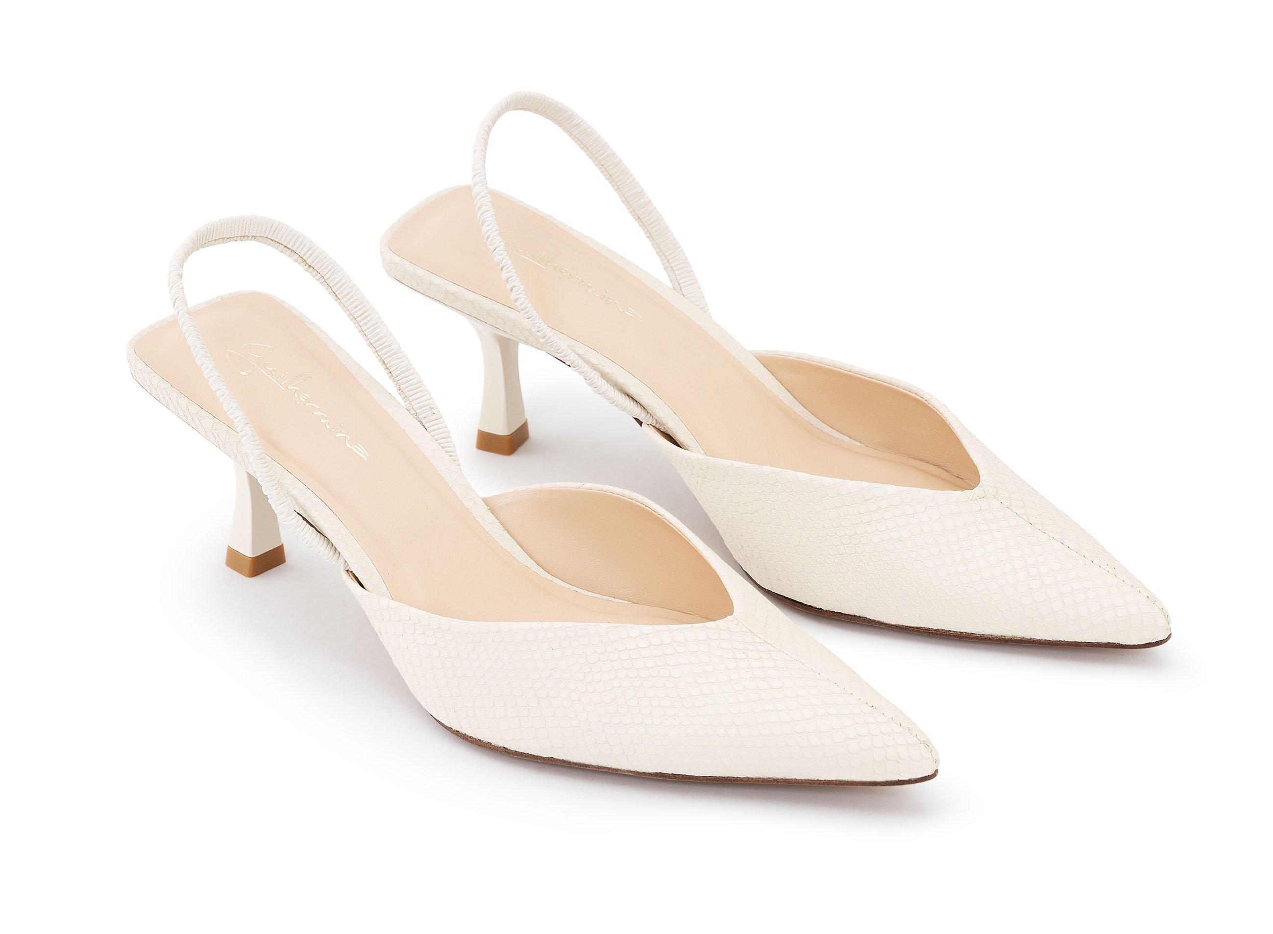 SLINGBACK BEATRIZ Couro Snake White Cream | Guilhermina Shoes
