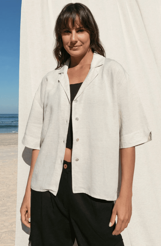 Camisa Biamar Toque Mullet Linho Bege - Tricô | Use Trico