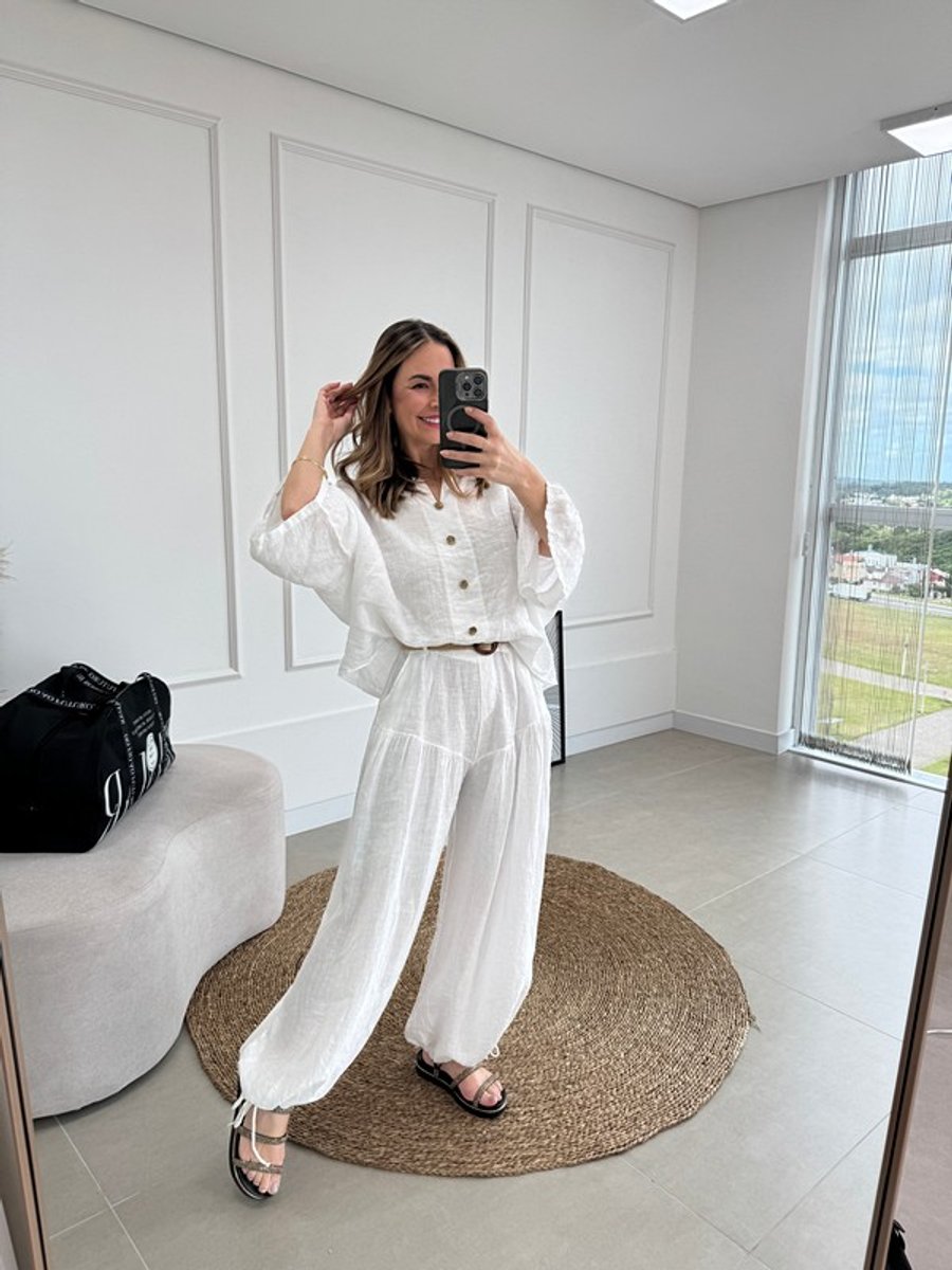 Conjunto Isadora Linho Italiano Blusa e Calça Balloon 26726 - UseLinho ...