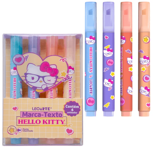 Marca Texto Hello Kitty 4 Cores LeoArte Retrô | Nova Ondina