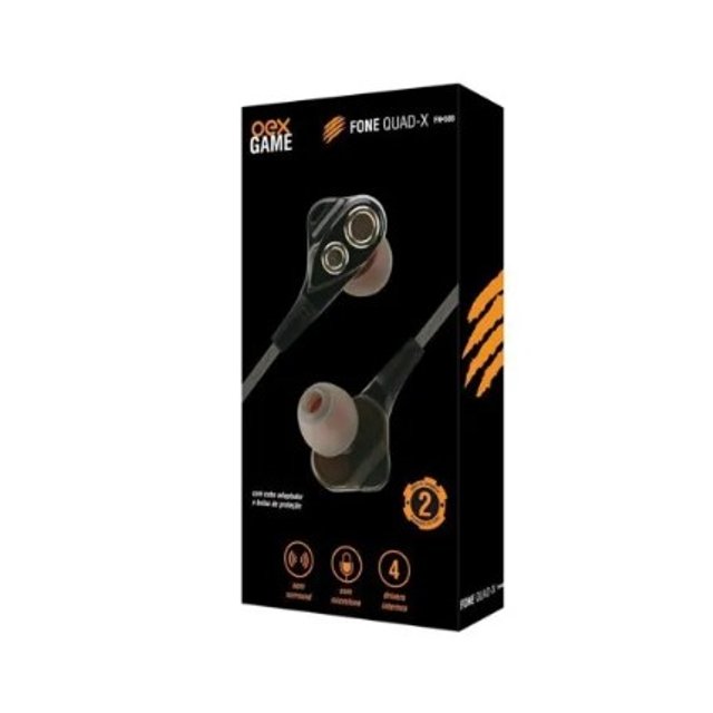 FONE DE OUVIDO GAMER INTRA AURICULAR QUAD-X FN500 OEX GAME | Mich Store