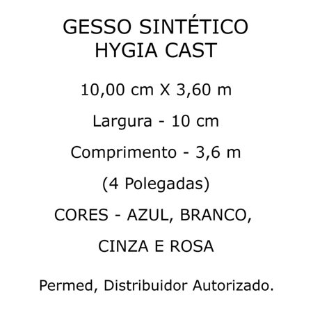 Atadura gessada sintética Hygia Cast 12,5cm x 3,6m c/10 rolos ...