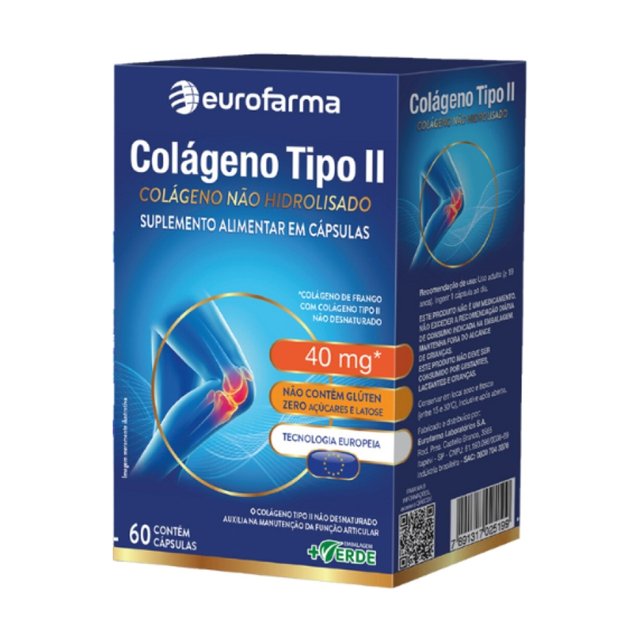 Eurofarma Colágeno Tipo II Suplemento Alimentar 60 Cápsulas 40mg | B2R ...