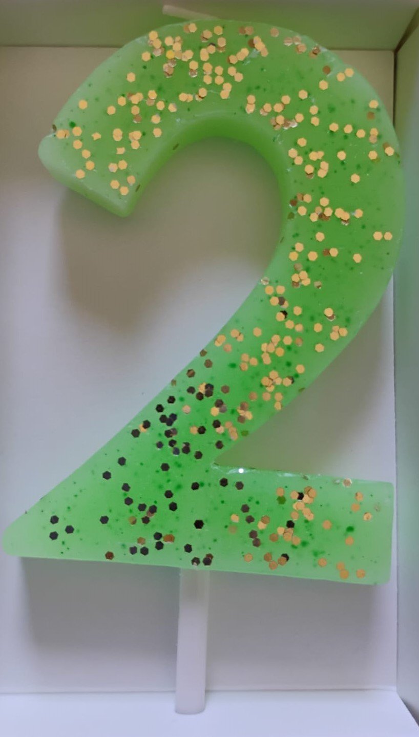 Vela Número 2 Verde com Glitter | 🎉 OPA Festas | Decoração Criativa e ...