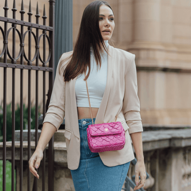 Mini Bag Couro de Pirarucu Rosa - Donna Guerriera | Donna Guerriera