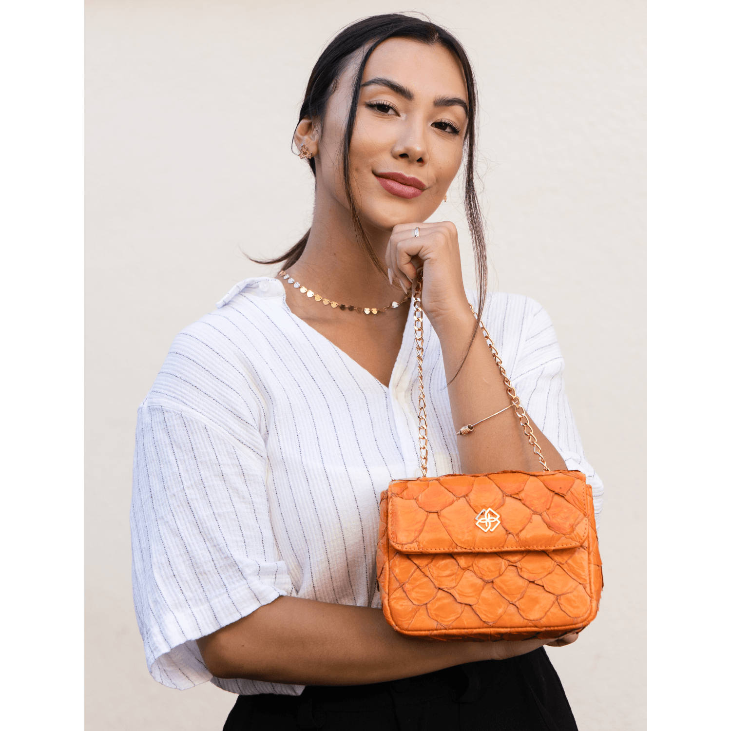 Mini Bag em Pirarucu Laranja | Antonella | Donna Guerriera