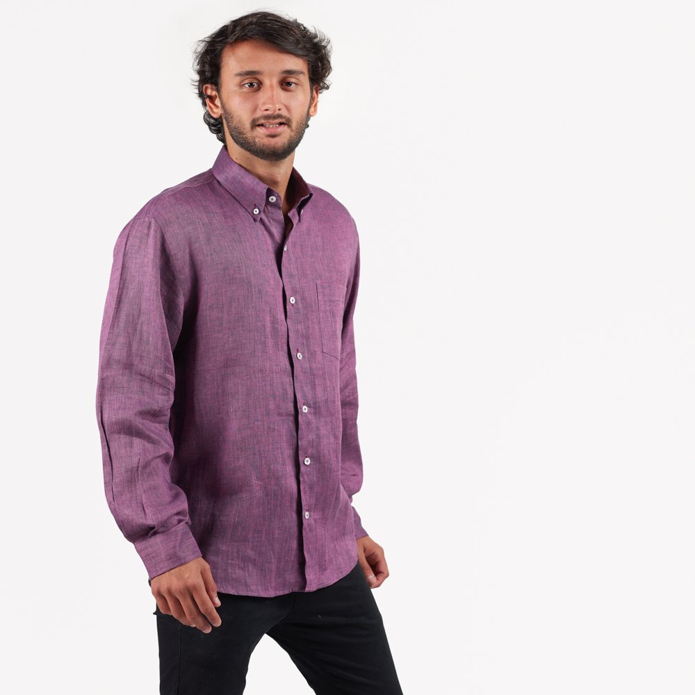 Camisa Masculina Basicò Linho Roxo | Ocre Camisaria