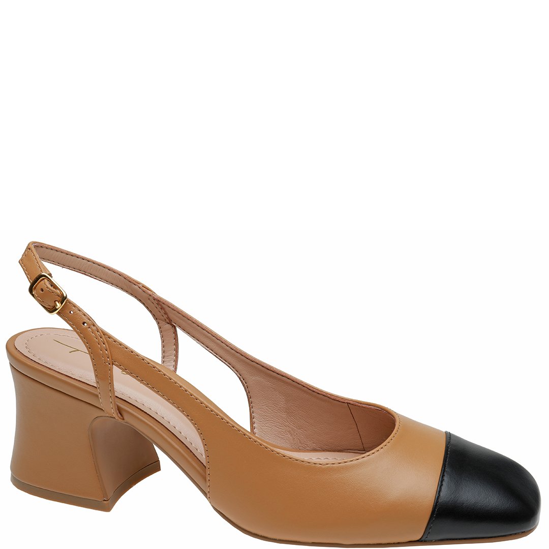Slingback Couro Camel | Preto | Tabita