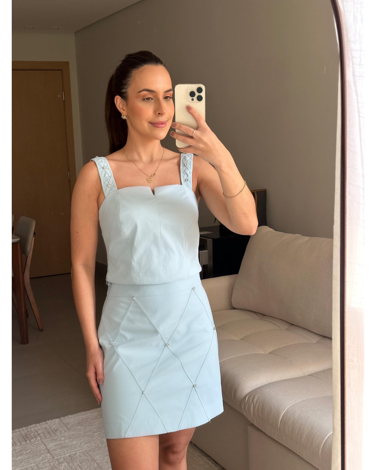 Conjunto de cropped e saia strass | TAFFY