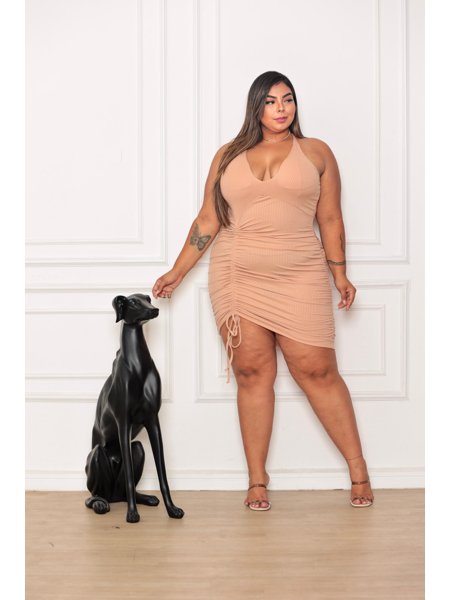 Vestido Plus Size Curto Franzido Lateral Bojo Moda Gringa | VESTI SP