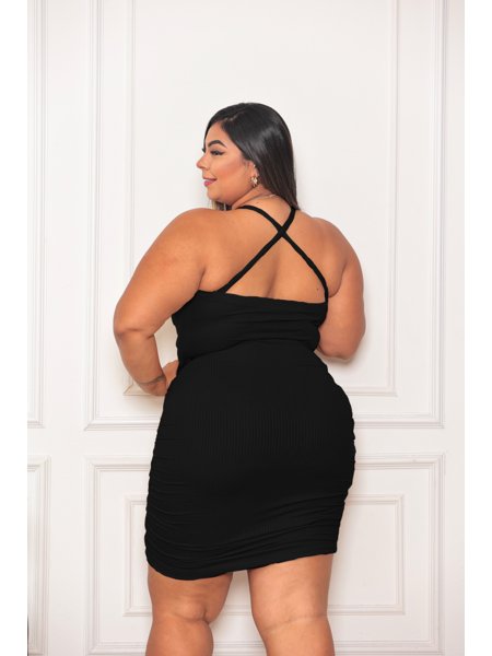 Vestido Plus Size Curto Franzido Lateral Bojo Moda Gringa | VESTI SP