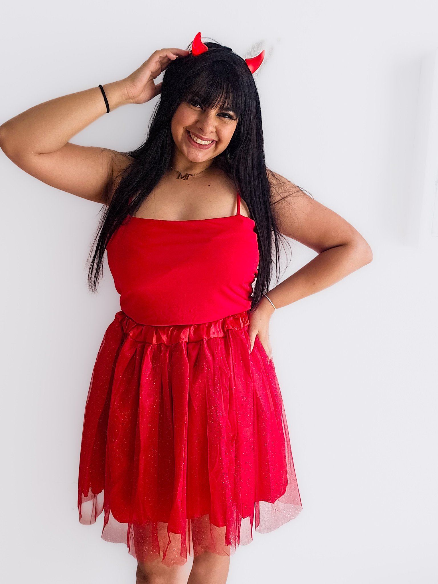 Kit Fantasia Plus Size 3 peças Saia Tule Tiara Top Diabinha | VESTI SP