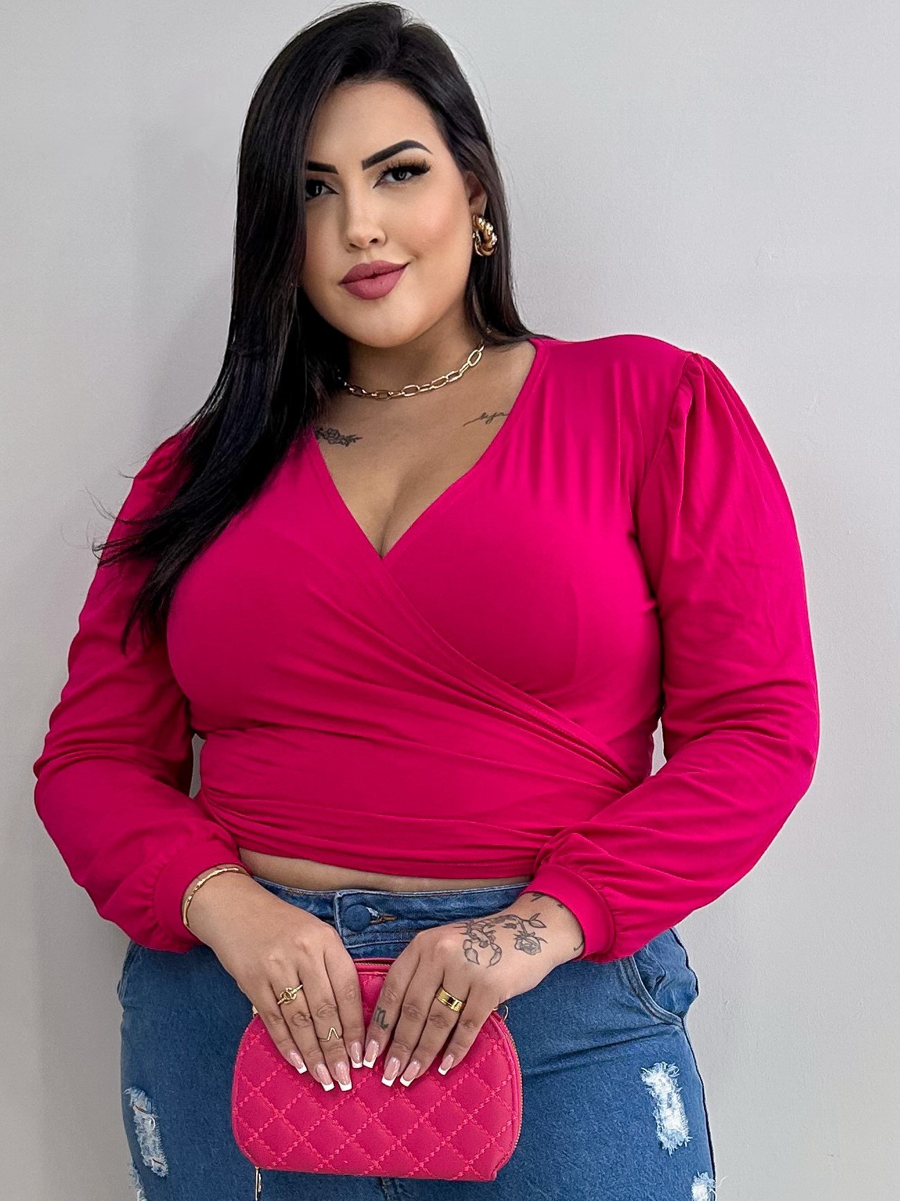 Blusa Feminina Plus Size Cropped Multiformas Manga Longa | VESTI SP