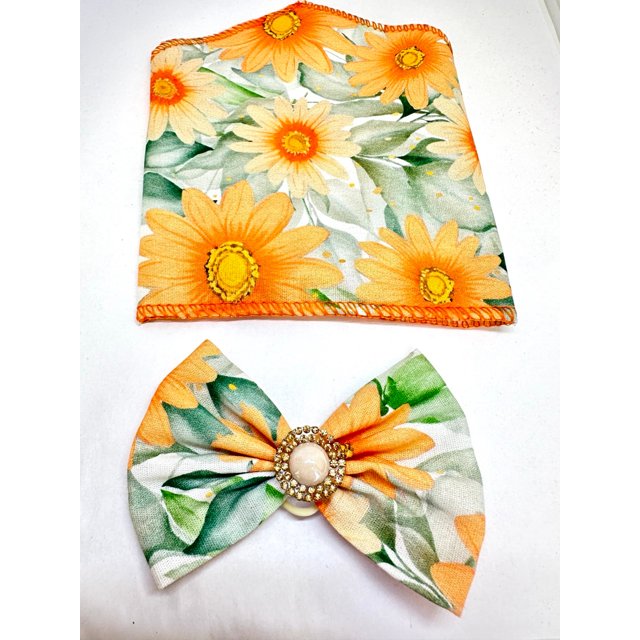 Kit Laço + Bandana Floral Laranja (2 kits) | Topet Laços