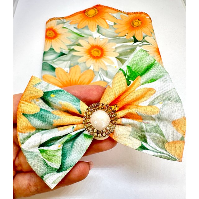 Kit Laço + Bandana Floral Laranja (2 kits) | Topet Laços