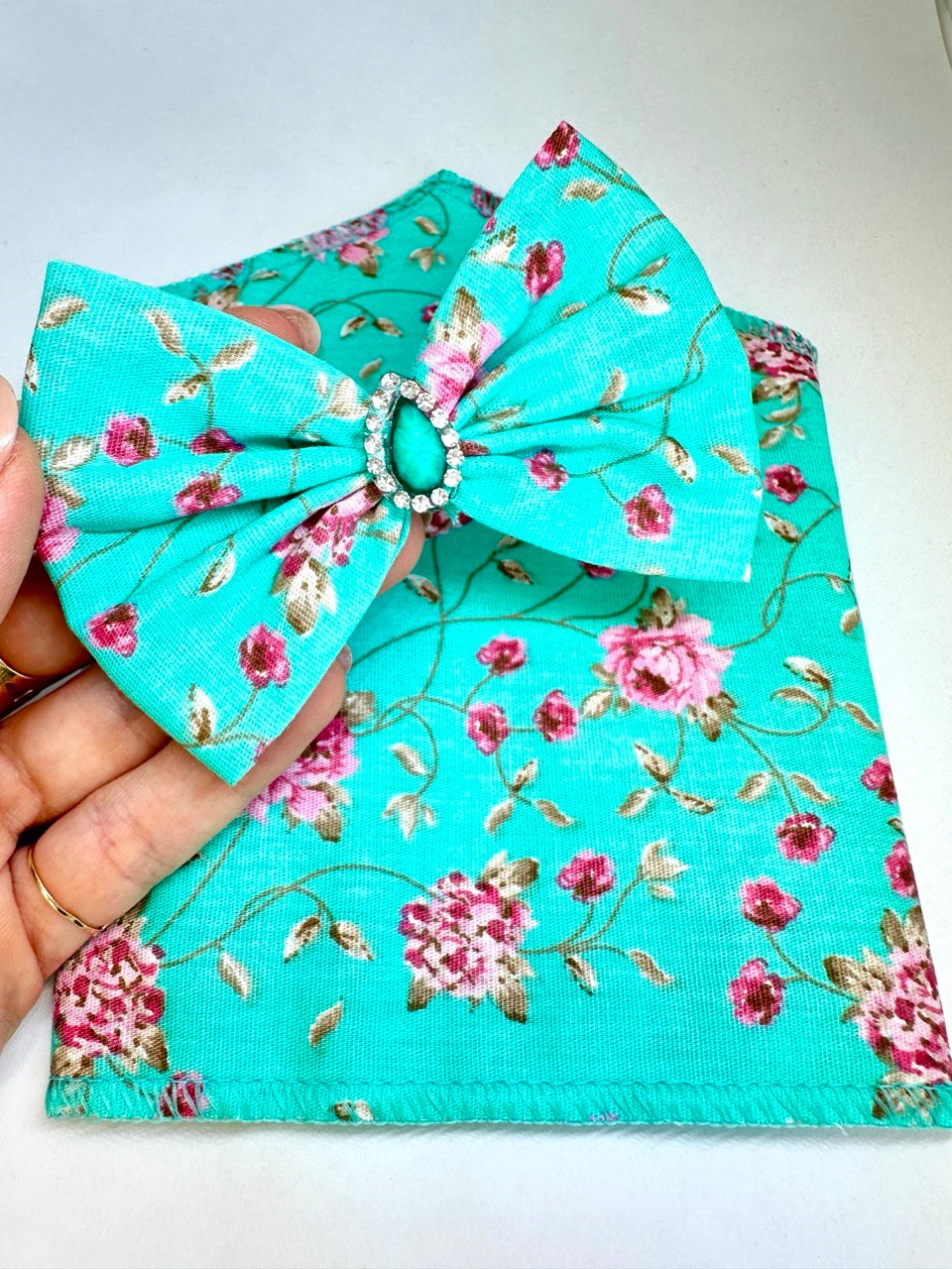 Kit Laço + Bandana Turquesa Floral (2 kits) | Topet Laços