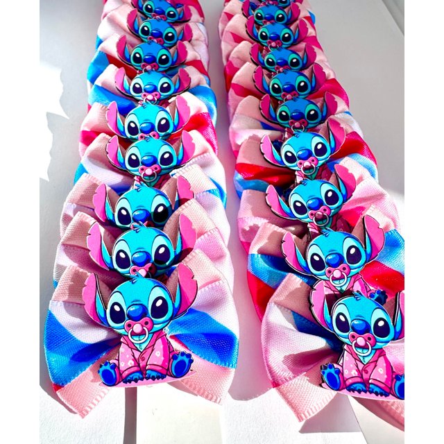 Laço M Rosa e Azul Stitch (10 unid) | Topet Laços