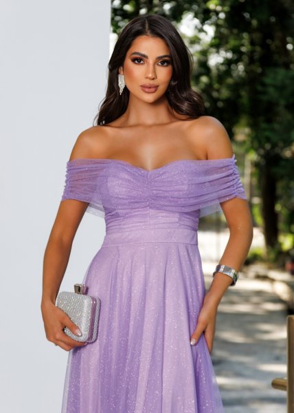 Vestido de Festa Ombro a Ombro com Brilho Dafiny | Aurea Dress - Loja ...