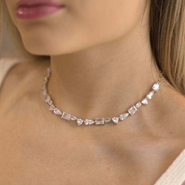 Colar Para Festa Chocker Pedras Mistas Elo Coração RB | Raiza Delize ...