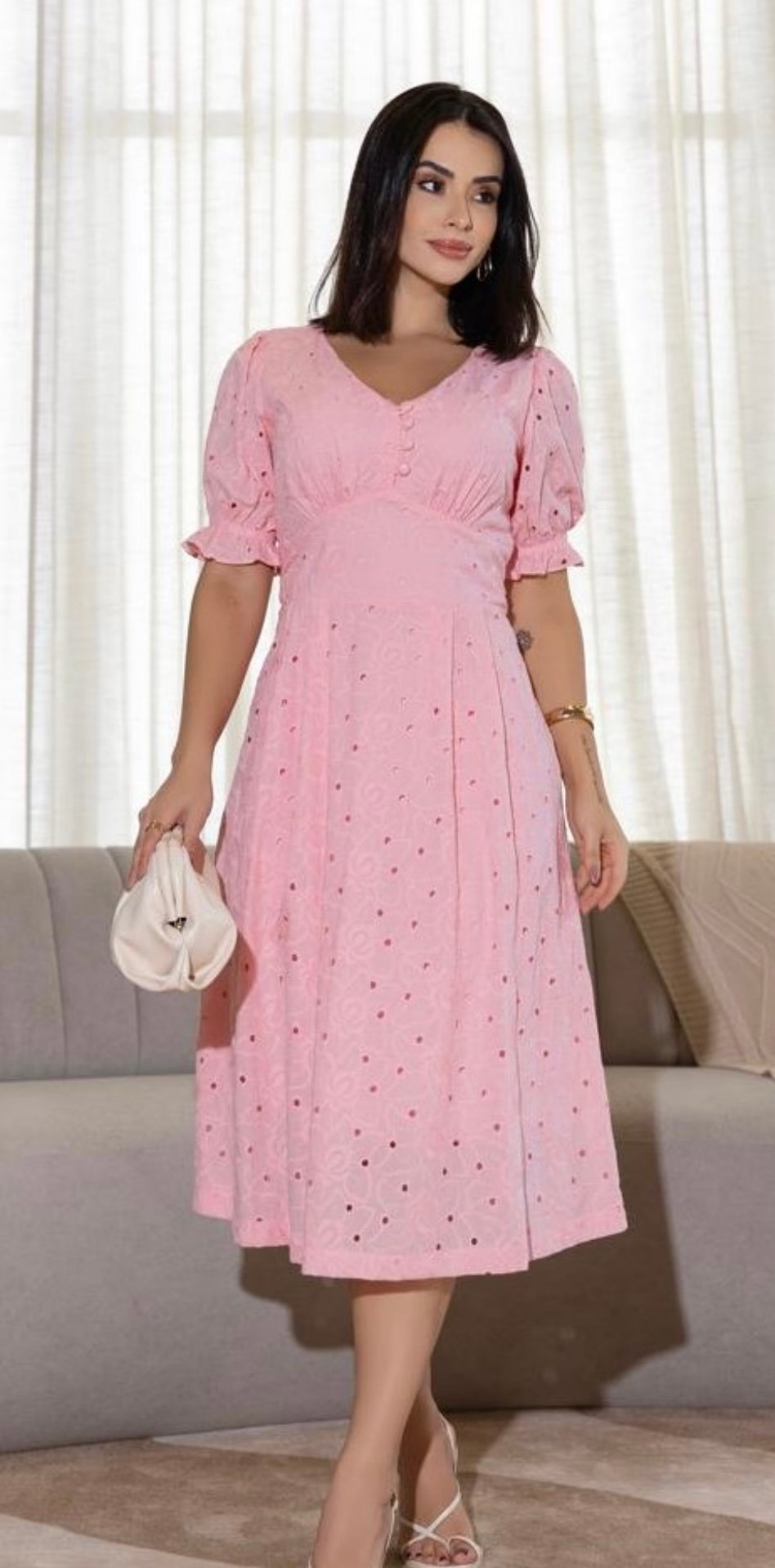 Laise Algodão Decote V Rosa Claro - COLEÇÃO RAINHA 2025 | Mariana Caires