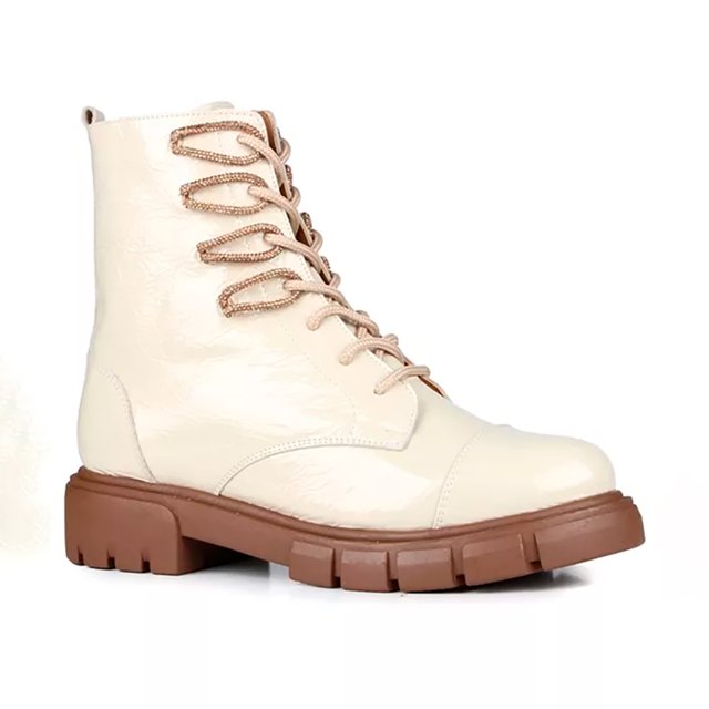 Bota Orcade Feminina Coturno Couro Verniz Off White - Loja Battisti | Loja Battisti