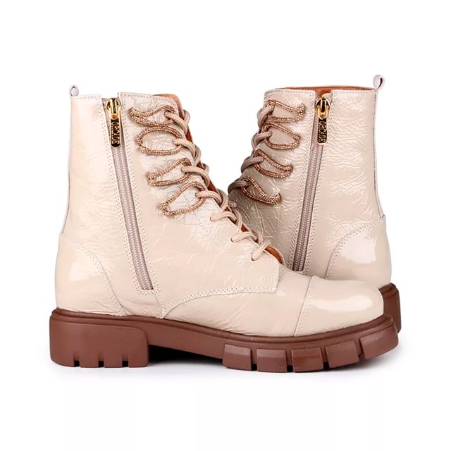 Bota Orcade Feminina Coturno Couro Verniz Off White - Loja Battisti | Loja Battisti