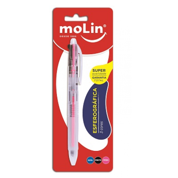 CANETA MOLIN RETRÁTIL 3 CORES | Atacadão Mec