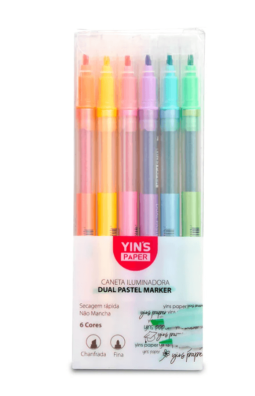 CANETA ILUMINADORA DUAL PASTEL MARKER YIN'S PAPER | Atacadão Mec