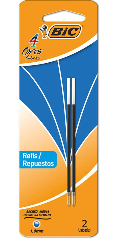 CARGA PARA CANETA 4 CORES BIC 1.0MM COM 2 UNIDADES AZUL | Atacadão Mec