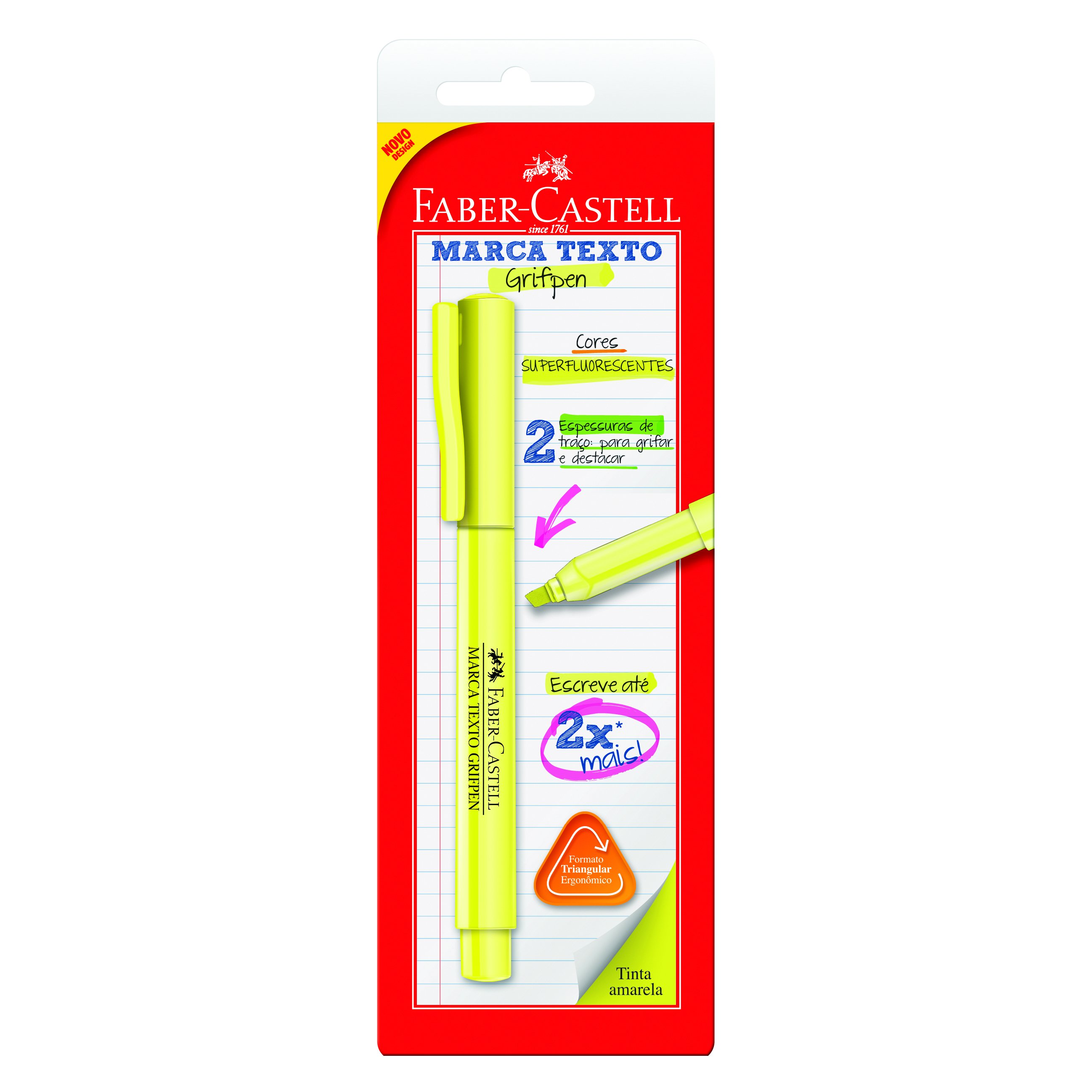 MARCA TEXTO FABER CASTELL GRIFPEN AMARELO SUPERFLUORESCENTE | Atacadão Mec