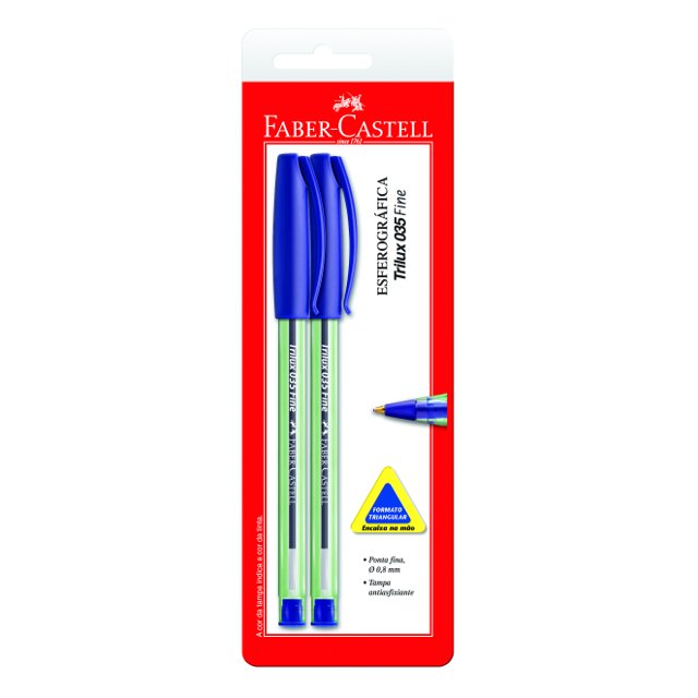 CANETA ESFEROGRÁFICA FABER CASTELL TRILUX 035 FINE AZUL COM 2 UNIDADES | Atacadão Mec