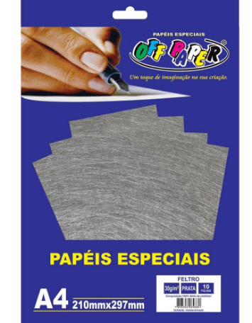 PAPEL FELTRO OFF PAPER PRATA COM 10 UNIDADES | Atacadão Mec