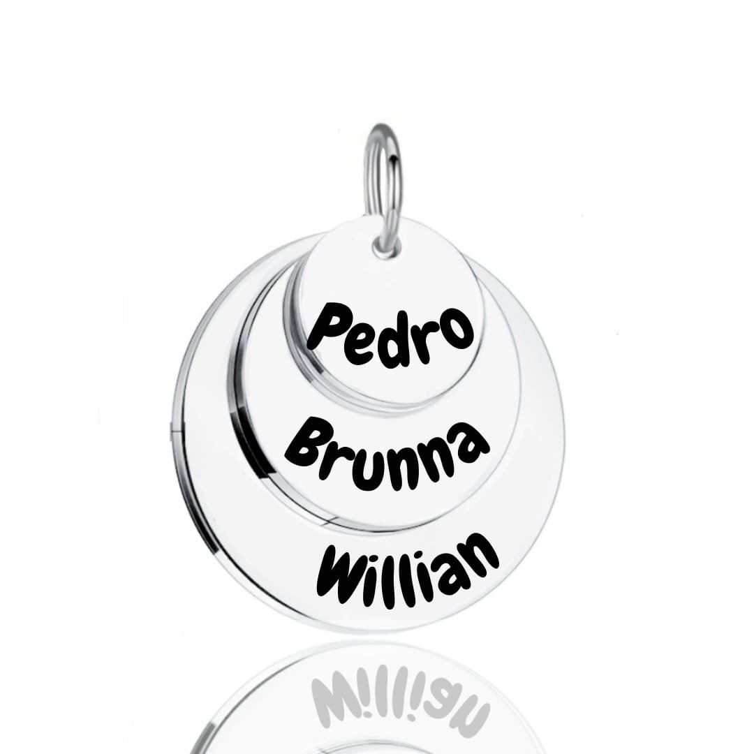 Pingente Três Medalhas Nomes Personalizados Prata 925 | LIRIOH JOIAS