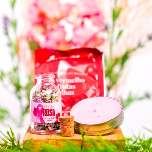 Kit Vela aromática 20g + Escalada Pés + Chá Outubro Rosa | Purana Velas