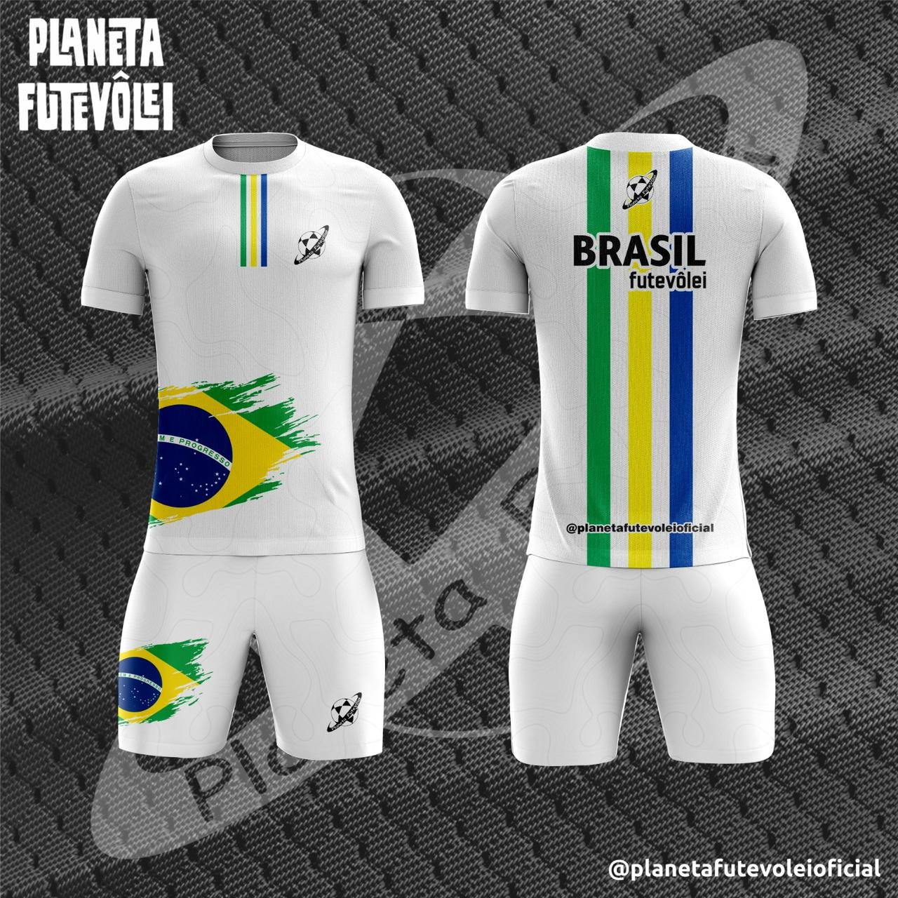 Kit Masculino Premium Elastano Brasil Branco | Planeta Futevôlei