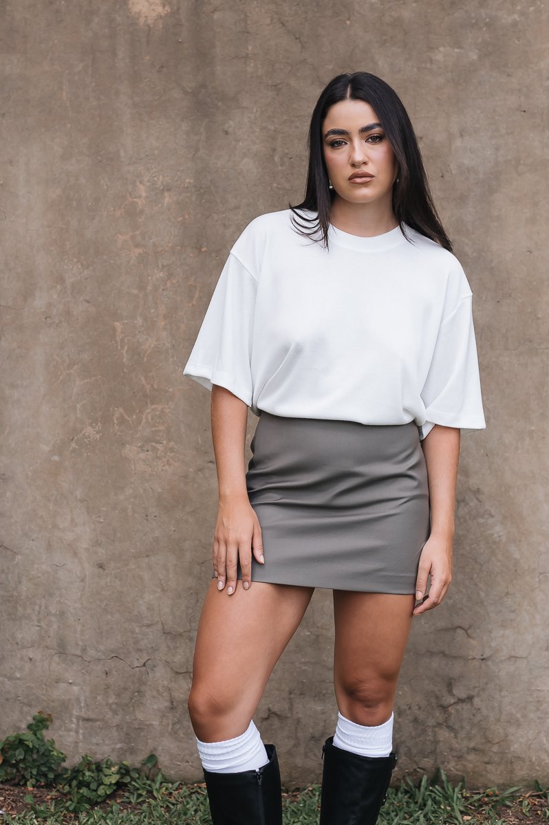 Mini Saia Monique Cinza Esverdeada | Cali Store