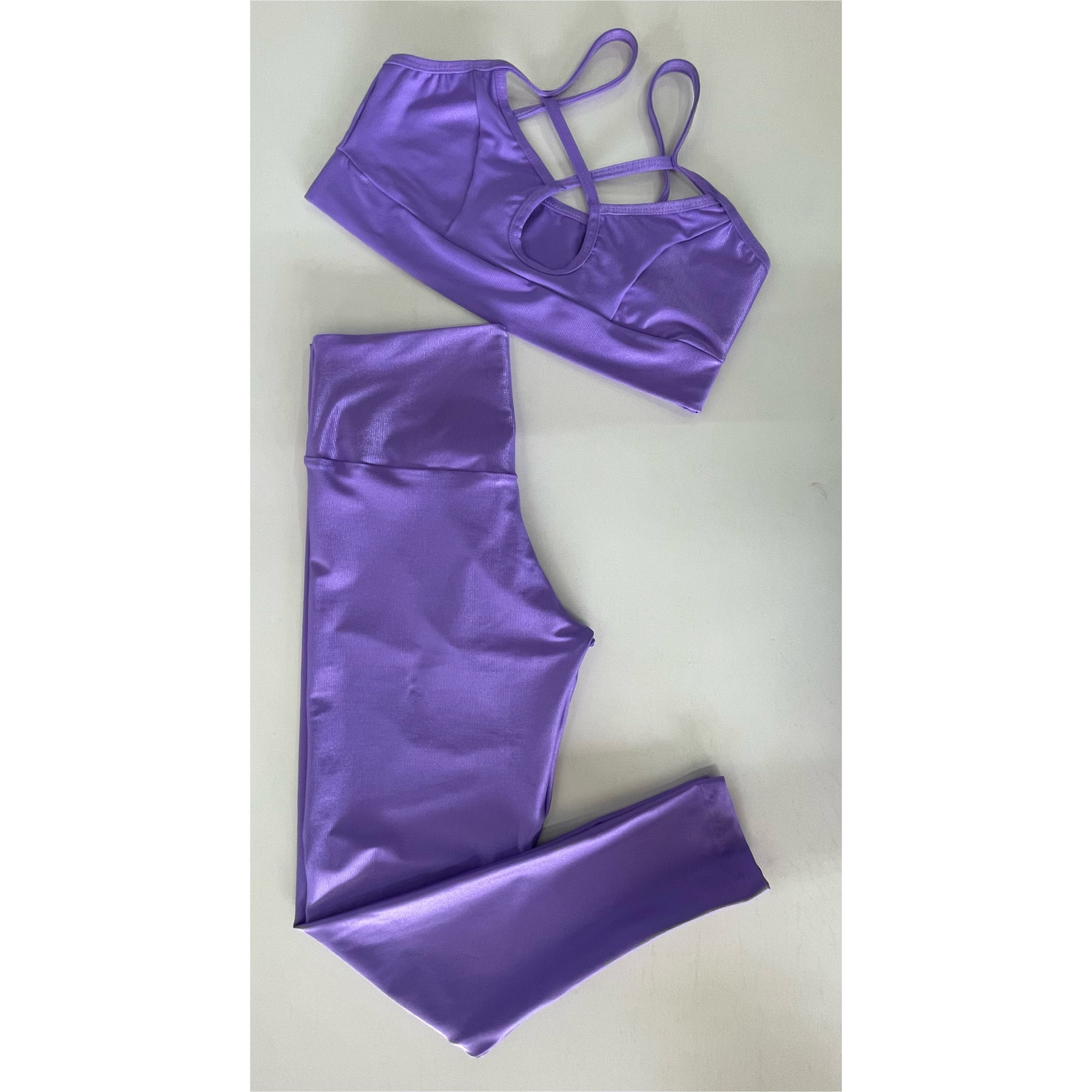 Cj legging básica canelado alta compressão violeta + top Bianca TAM ...