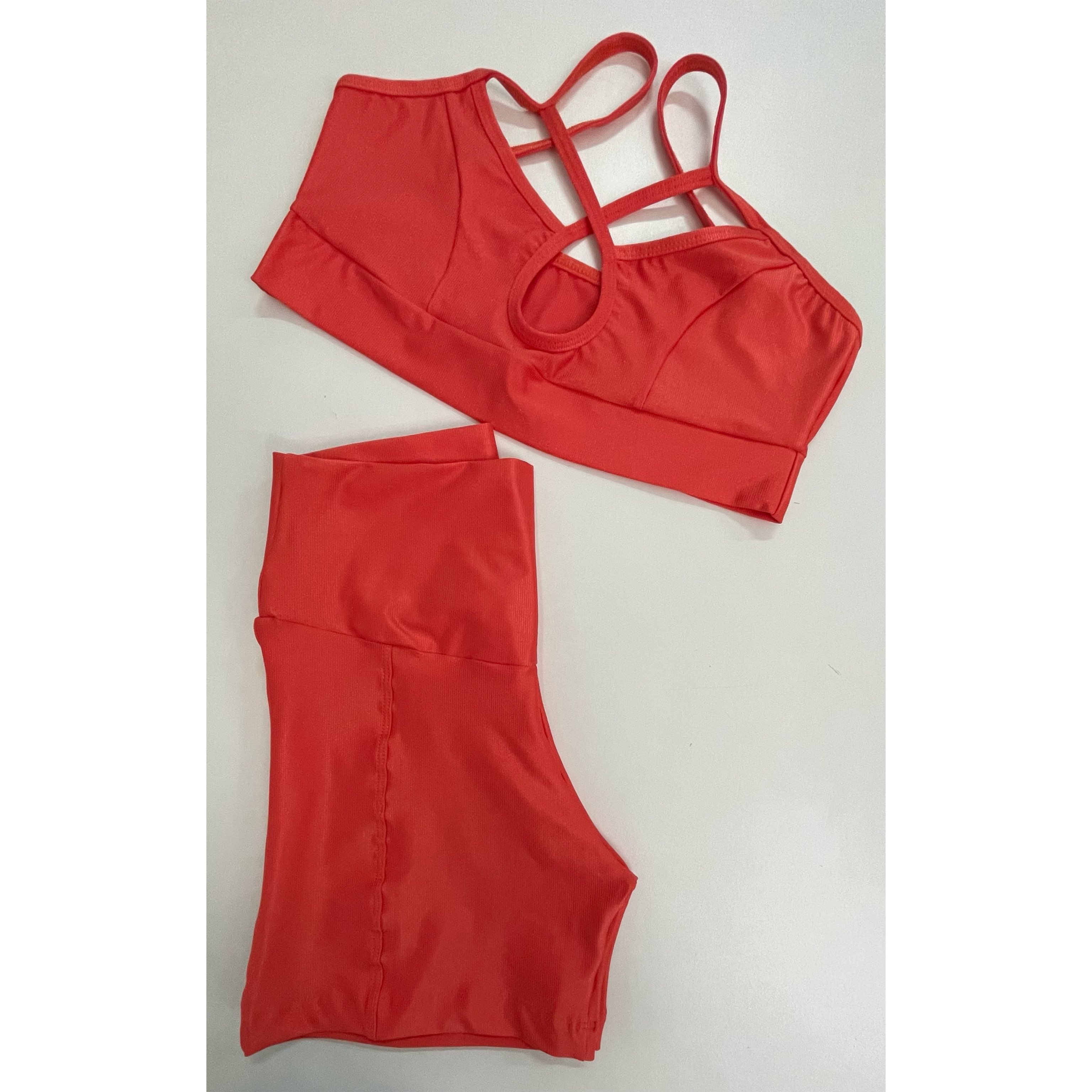 Cj short básico canelado alta compressão laranja + top Bianca TAM único ...